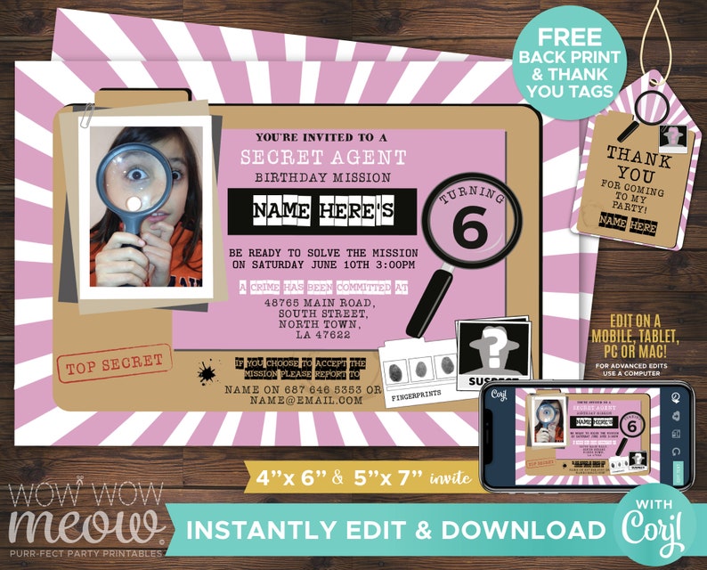Secret Agent Party Invitations Pink Girls Spy Birthday Invites - Etsy