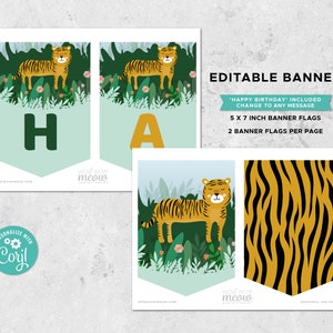 Tiger Party Banner Birthday Wild Jungle Safari Zoo Editable Download ...