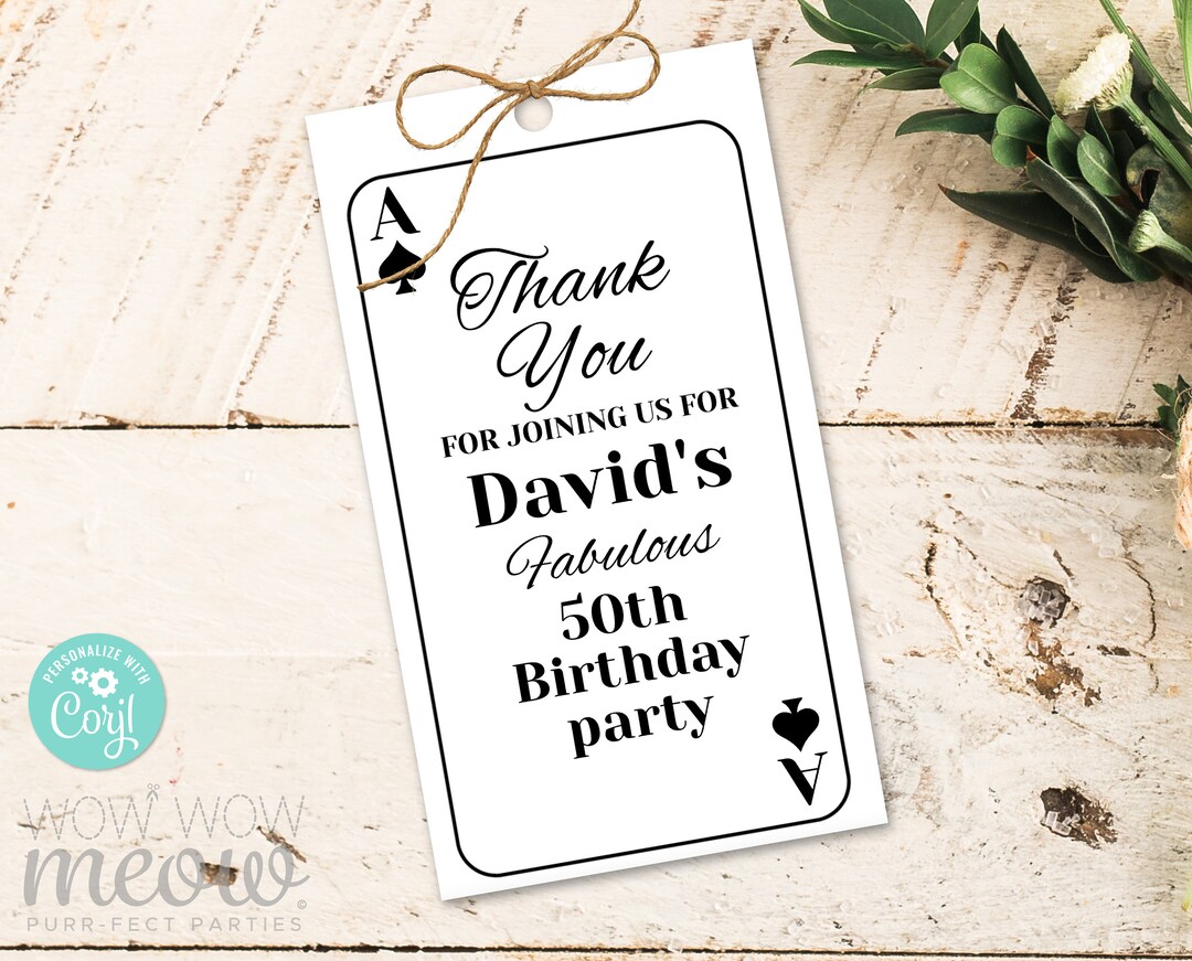 Plating Cards Thank You Tags Spades Casino Birthday Las Vegas ...