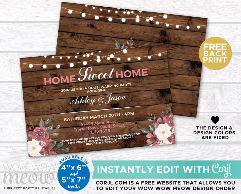 Housewarming Invitation Home Sweet Home Rustic New House | Etsy