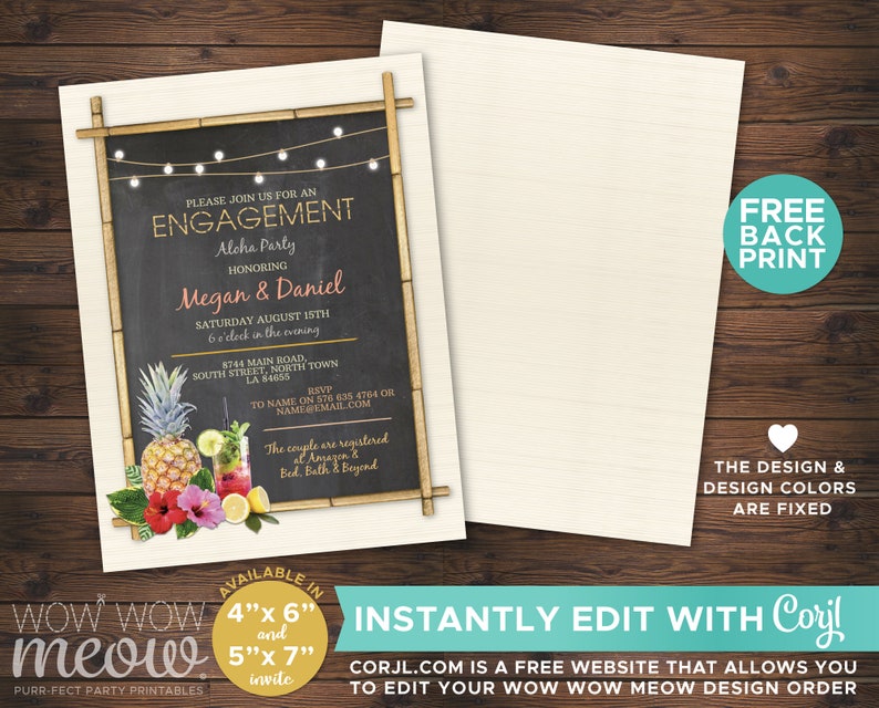 Aloha Engagement Invitations Hawaii Tiki Luau Party Invite | Etsy