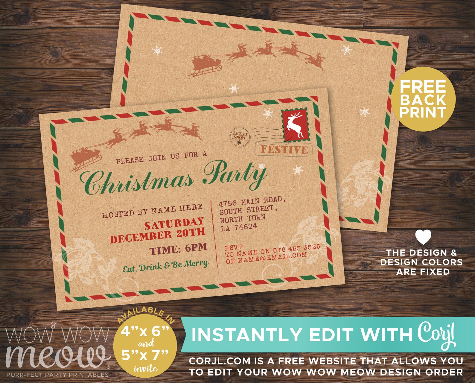 Christmas Party Invitations Postcard Ticket Xmas Holiday Invites ...
