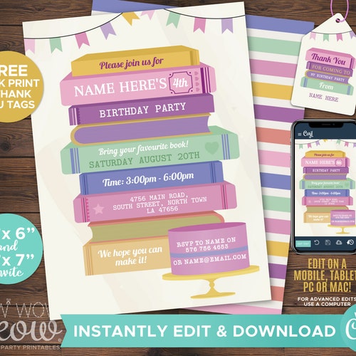 Library Card Birthday Invitation INSTANT DOWNLOAD Party - Etsy