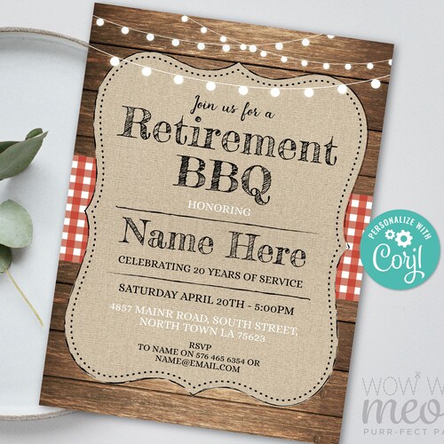 Editable Retirement BBQ Invitation Invite Party Digital 5x7 - Etsy