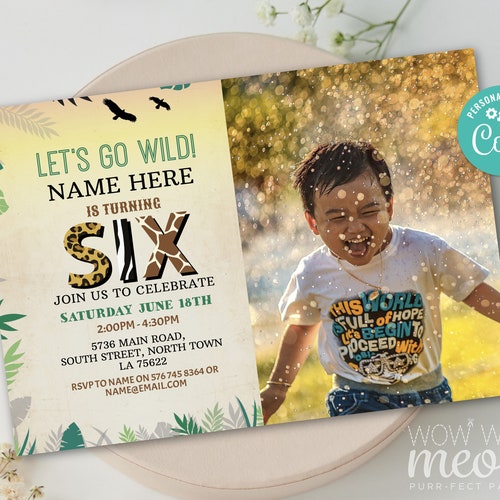 Six Jungle Invitation 6th Birthday Invite Safari Wild INSTANT - Etsy