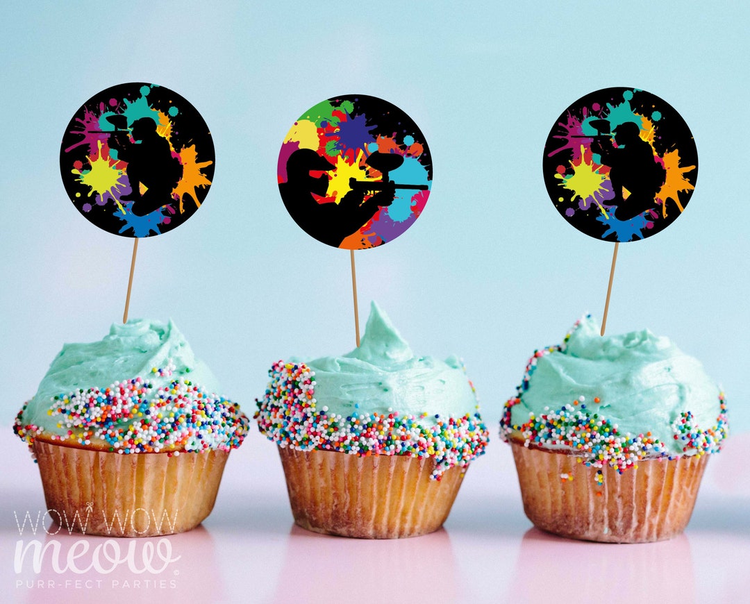 Paintball Cupcake Toppers Birthday Paint Ball Girls Boys Cakes Party ...