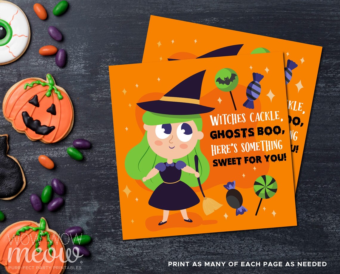 Sweets Halloween Witch Ghost Card Tags Printable Party Favours Download ...