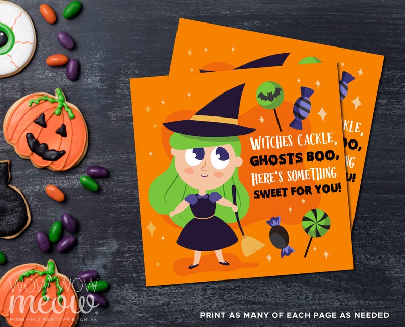 Sweets Halloween Witch Ghost Card Tags Printable Party Favours Download ...