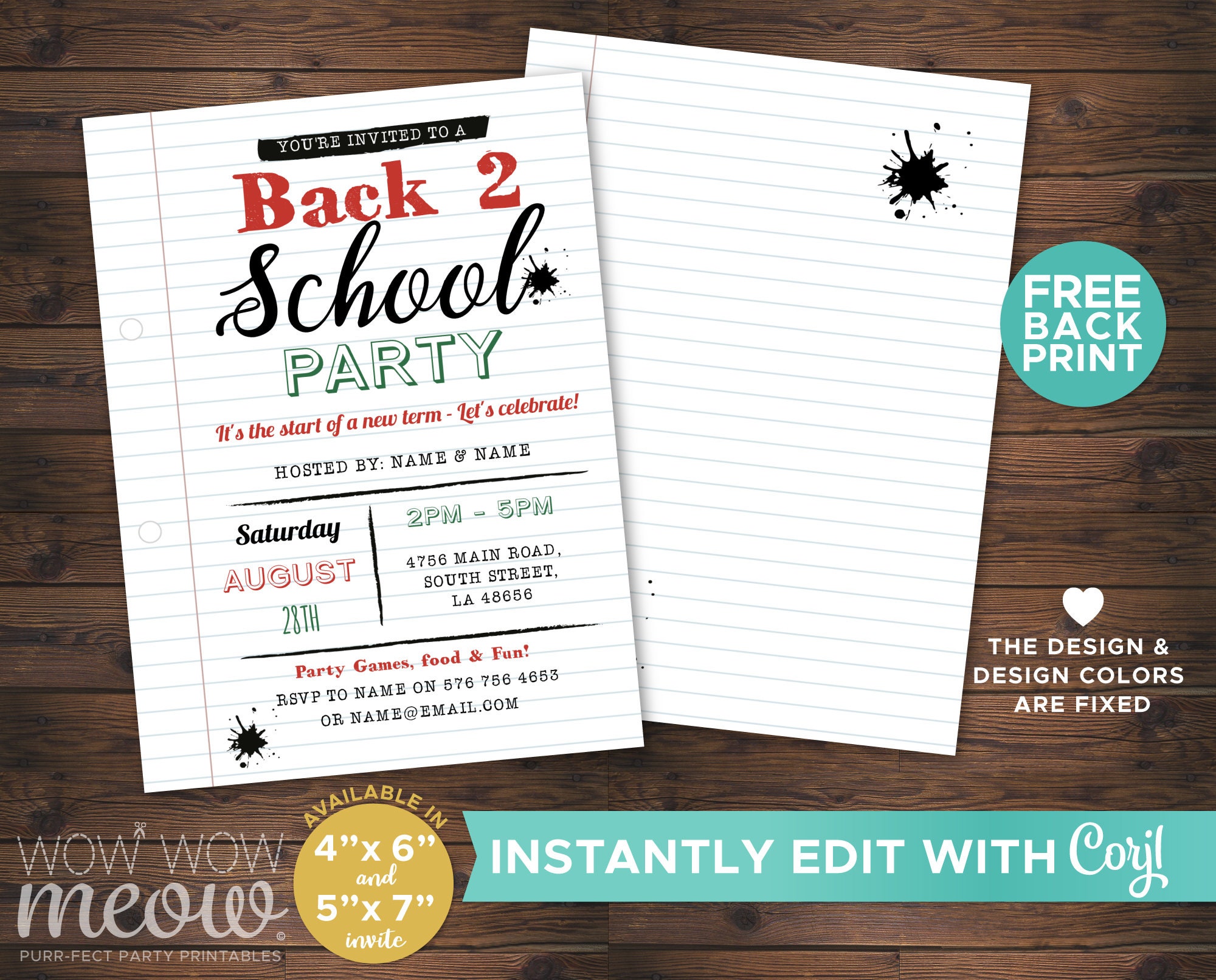 Back To School Party Invitations INSTANT DOWNLOAD Note New | Etsy