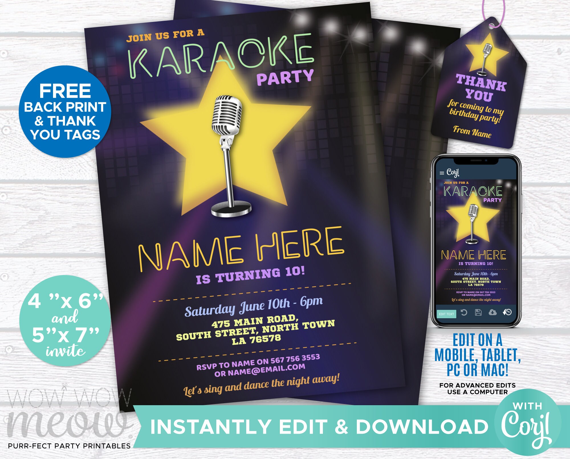 Karaoke Party Invitations Disco Girl's Star Singing - Etsy