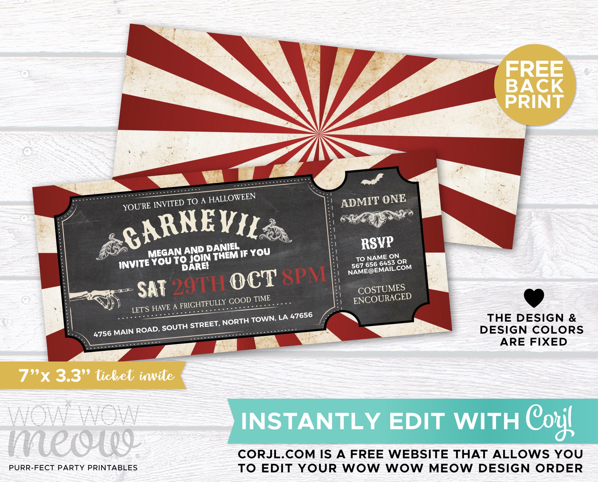 Carnevil Halloween Invitations Carnival Circus Tickets Horror | Etsy UK