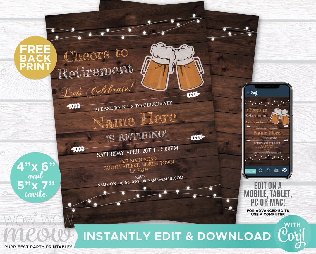 Cheers to Retirement Invite Beers Celebrate Retired Invitation Pub ...