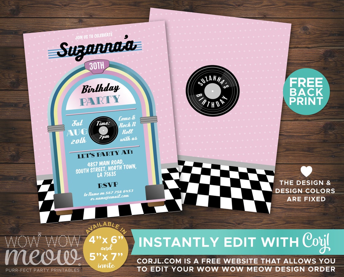 Jukebox Invitations 1950's Fifties Diner Rock N Roll | Etsy UK