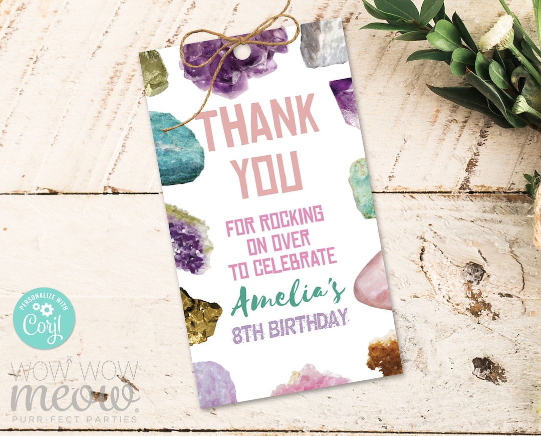 Geology Party Thank You Tags Pink Birthday Party Gift Tags Rocks ...