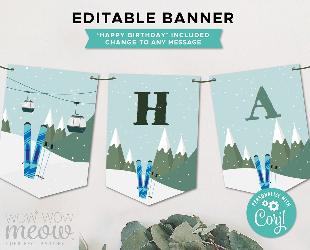 Ski Party Birthday Banner Skiing Snow Apres Winter Editable Download ...