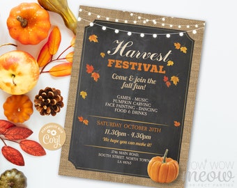 Fall Harvest Festival Invitations Party Rustic Invite Printable INSTANT ...