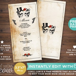Menu Dinner Template Skull Rustic Package INSTANT DOWNLOAD | Etsy