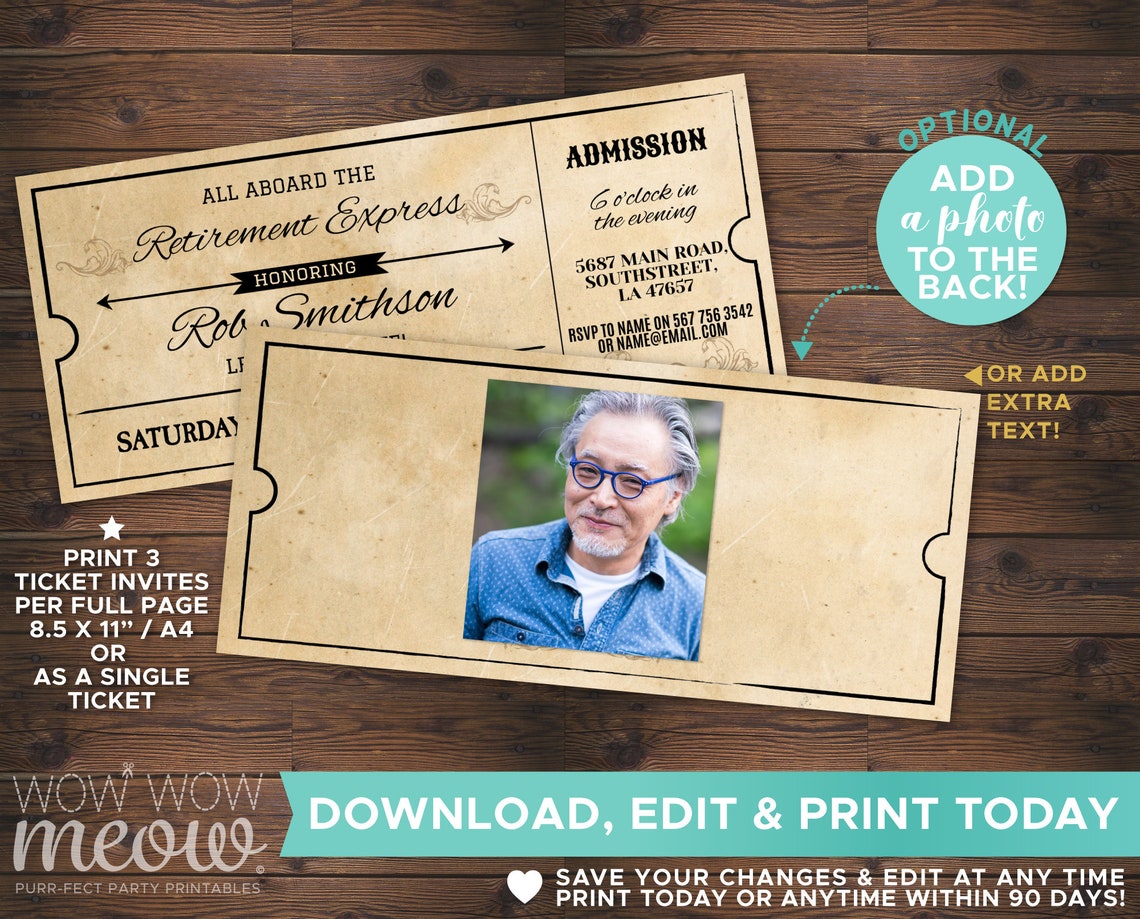 Retirement Invitation Train Ticket Express Invite Instant DOWNLOAD ...