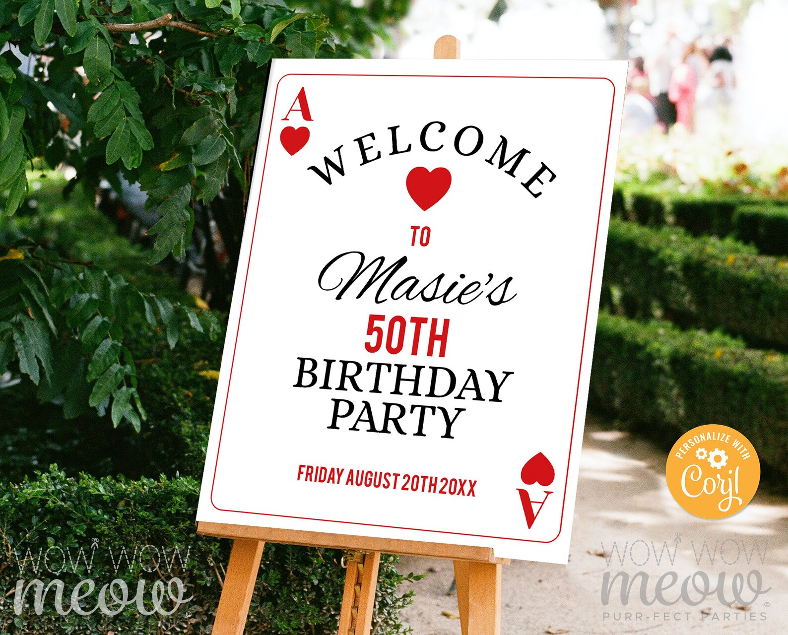 Birthday Playing Cards Editable Sign - Any Age - Hearts Party 16 X 20 ...