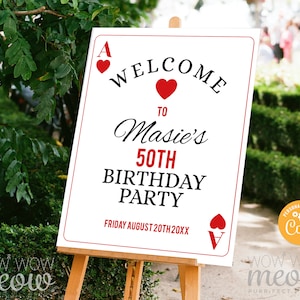 Birthday Playing Cards Editable Sign - Any Age - Hearts Party 16 X 20 ...