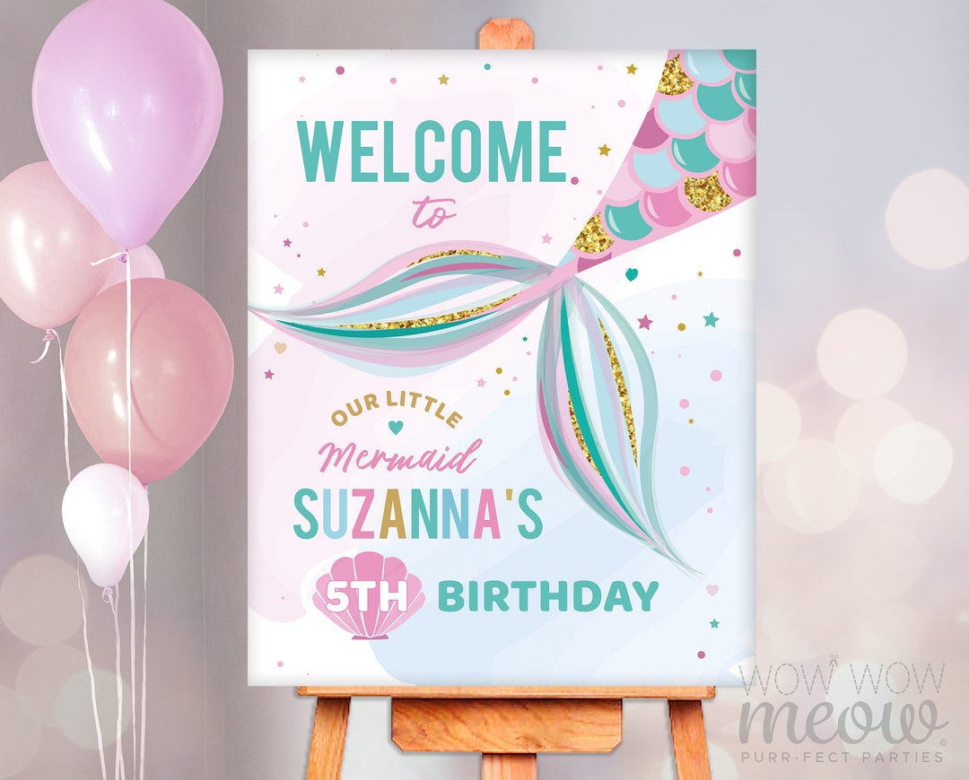 Mermaid Party Birthday Welcome Sign Little Tail Under the Sea Editable ...