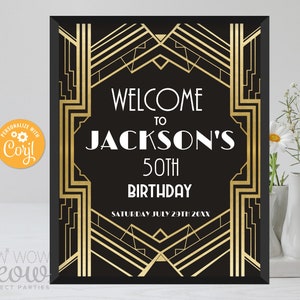 Art Deco Editable Sign Welcome Birthday Party 1920s Twenties 24 X 36 ...