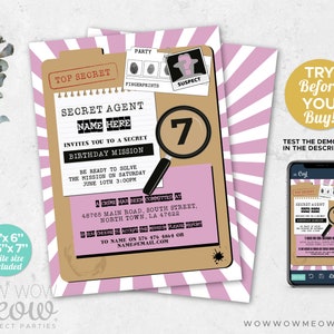 Secret Agent Invitations Birthday Invite Spy INSTANT DOWNLOAD Editable ...