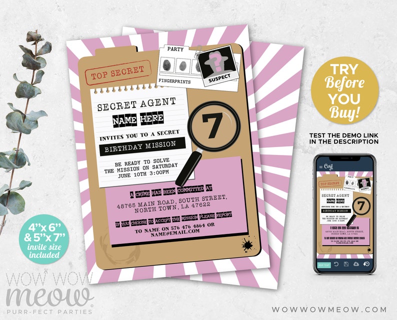 Secret Agent Invitations Birthday Invite Spy INSTANT DOWNLOAD Editable ...