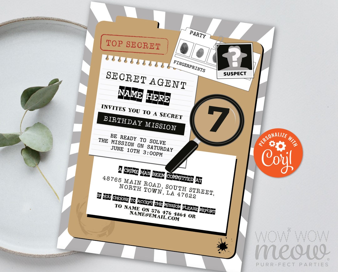 Spy Invitations Birthday Secret Agent Invite Spy INSTANT - Etsy UK