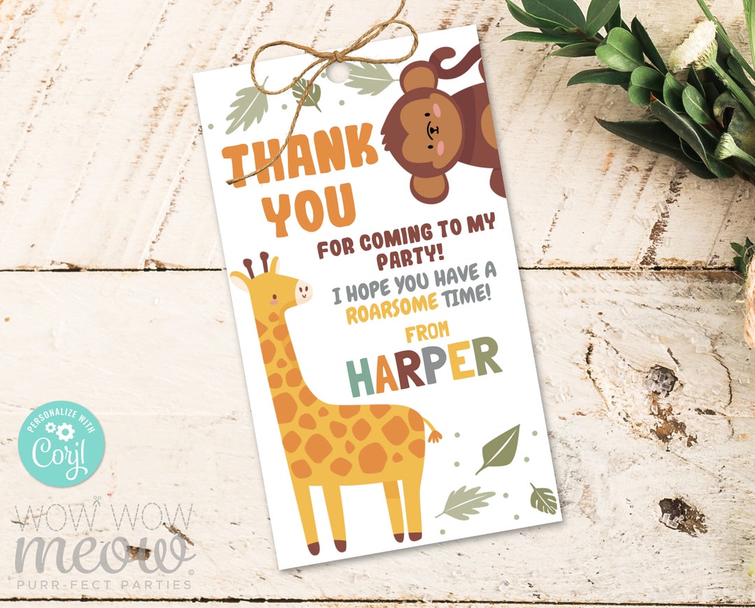 Animal Thank You Tags Birthday Safari Party Gift Wild Tags - Etsy