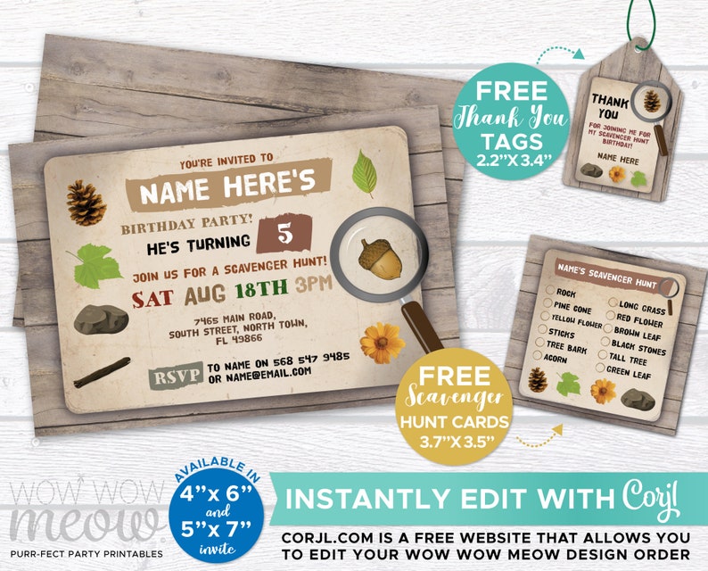 Scavenger Hunt Invite Invitation Birthday Party Yard Garden | Etsy