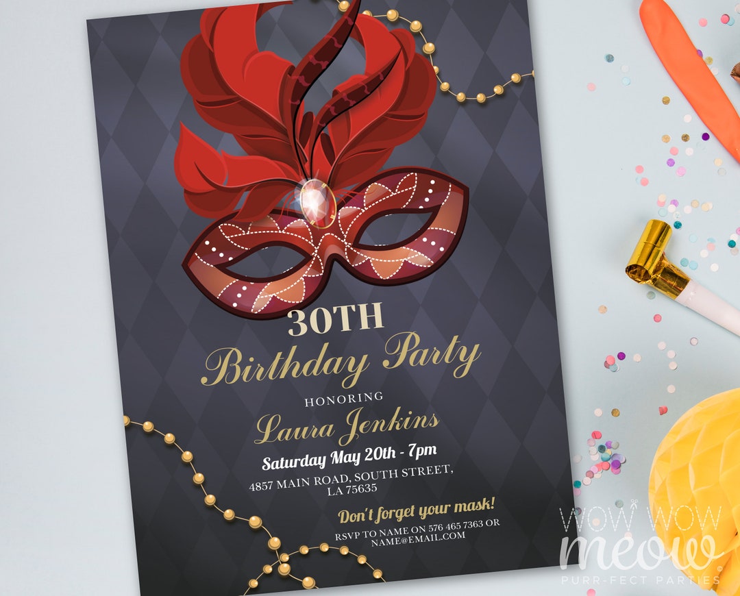 Editable MASQUERADE Birthday Party Mask Masked Ball Invitation Any Age ...