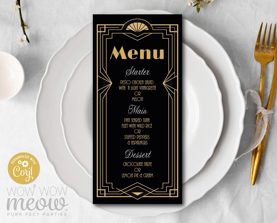 Art Deco Menu Dinner 1920s Gatsby Black Gold Template Package INSTANT ...