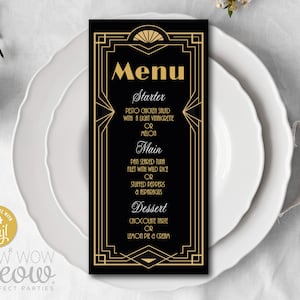 Art Deco Menu Dinner 1920s Gatsby Black Gold Template Package INSTANT ...