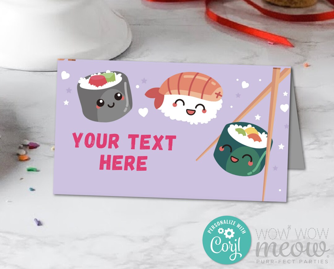 Sushi Party Food Tent Birthday Labels Editable Purple Dinner Japanese ...