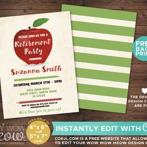 Retirement Party Apple Teacher Invitation Retired Invite INSTANT ...