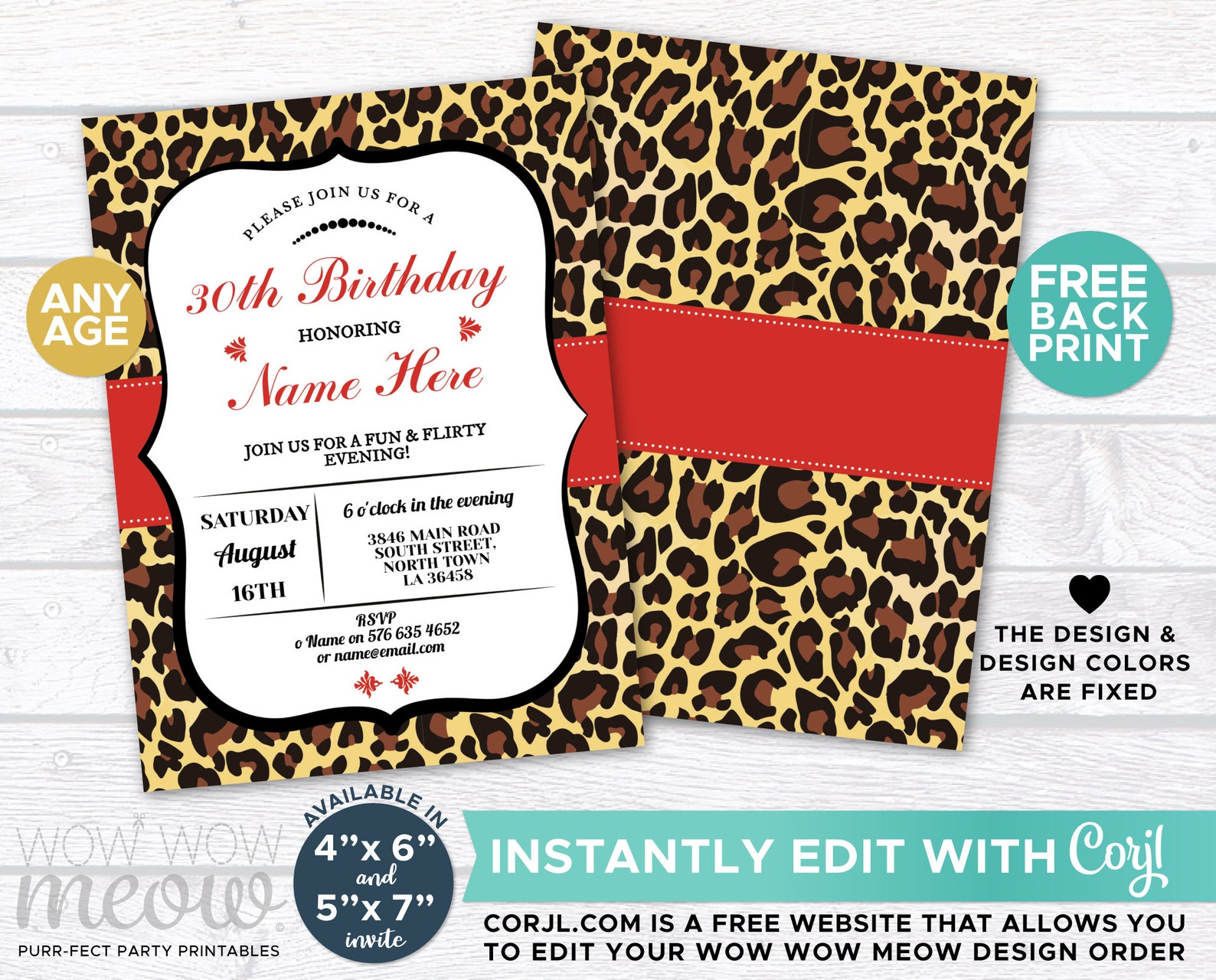 Leopard Birthday Invitations Women's 30th 40th 50th - Etsy