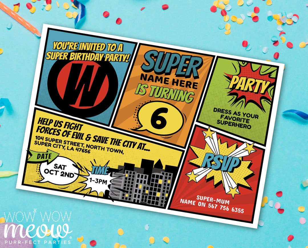 Editable Superhero Invitations Birthday Digital DOWNLOAD Super Hero ...