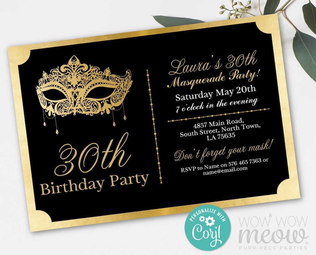 Masquerade Birthday Invitation Party Mask Masked Ball Any Age Invite ...