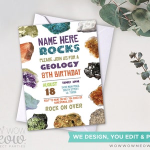Geology Invitations Rocks Birthday Invites Girls Boys Party INSTANT ...