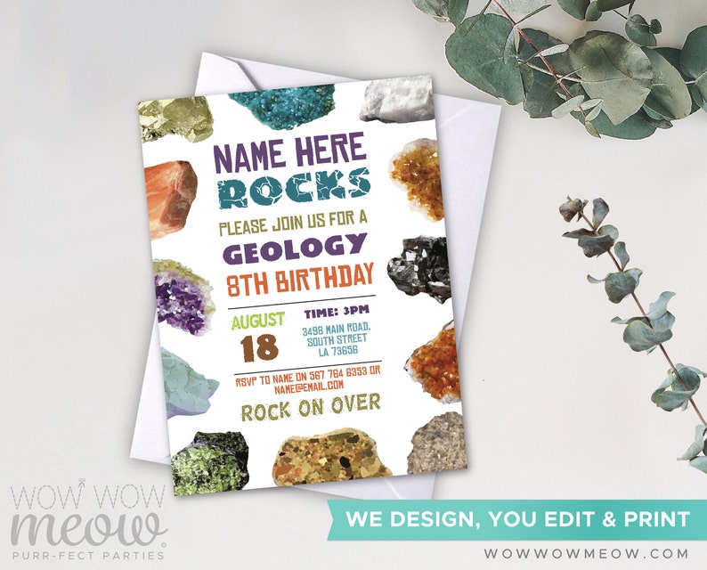 Geology Invitations Rocks Birthday Invites Girls Boys Party - Etsy