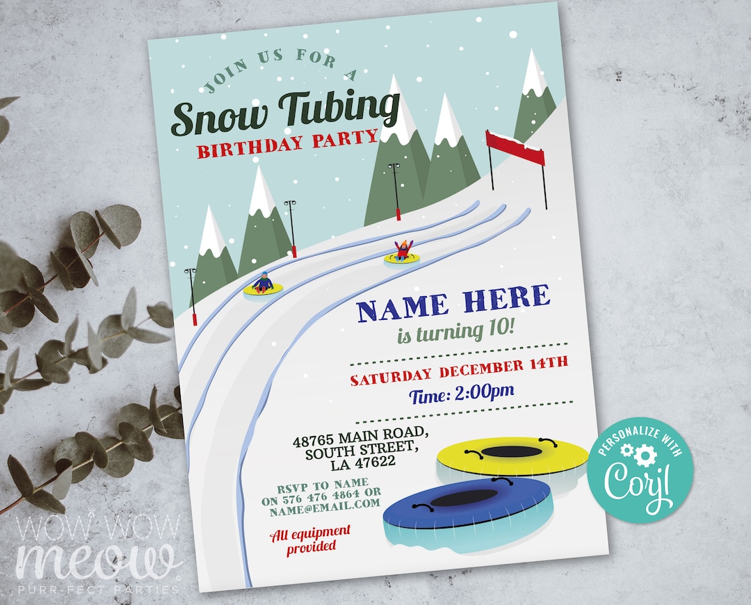 Snow Tubing Invitation Birthday Party INSTANT DOWNLOAD Tube Invite Dry ...