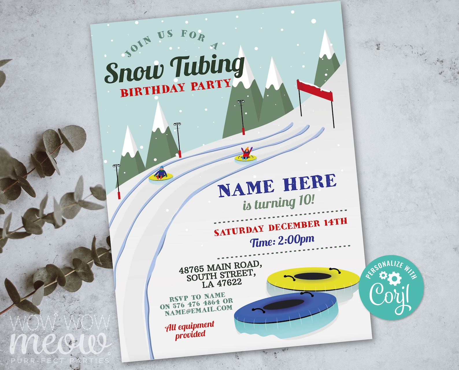Snow Tubing Invitation Birthday Party INSTANT DOWNLOAD Tube Invite Dry ...