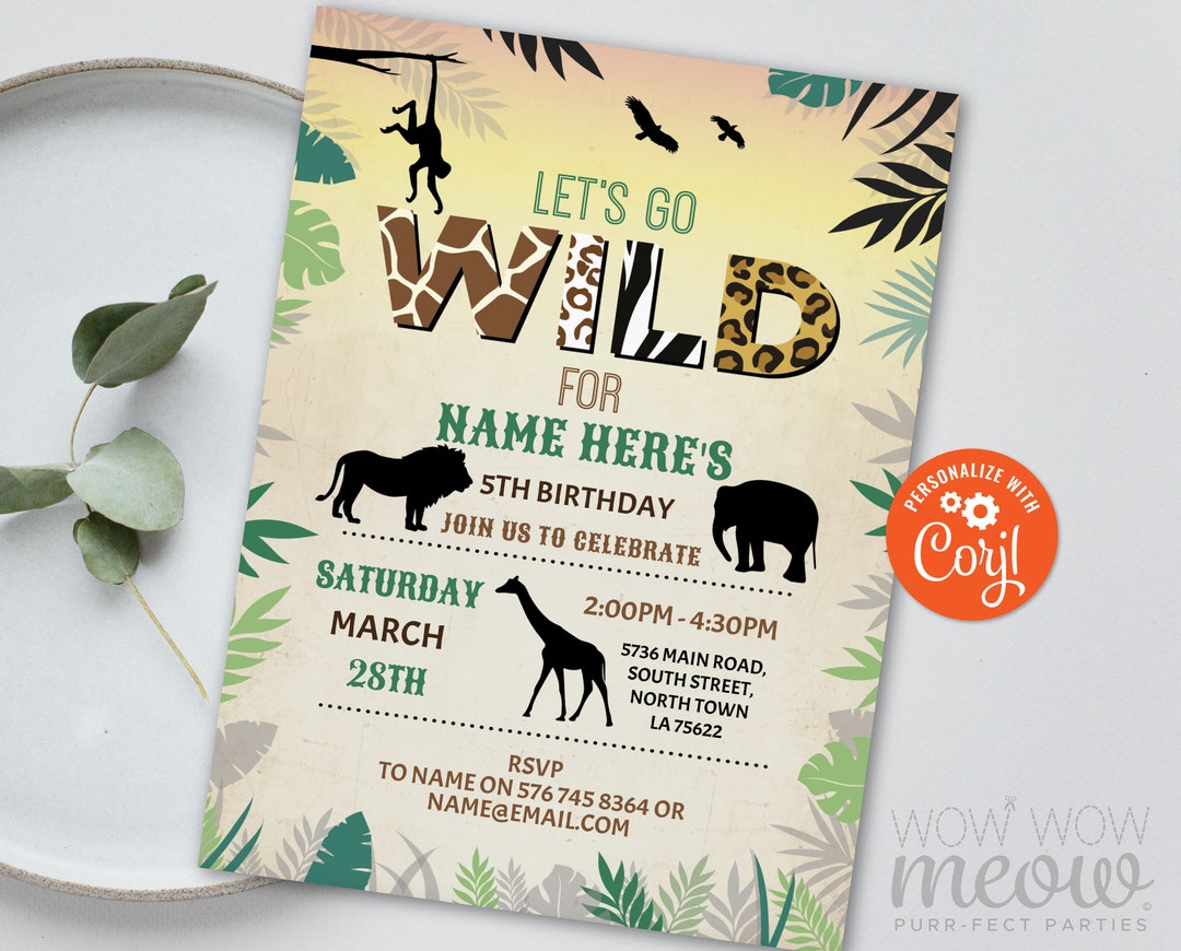 Go Wild Jungle Invitation Birthday Invite Safari Wild INSTANT DOWNLOAD ...