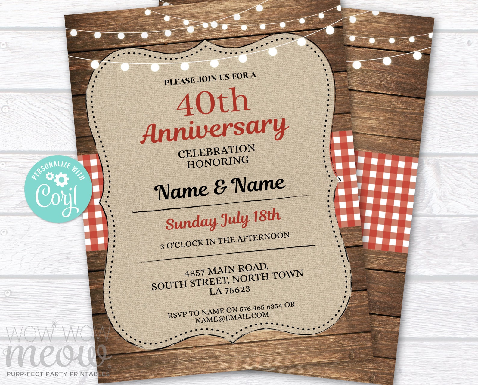 Wedding Anniversary Invitations Rustic Red Check Dinner | Etsy