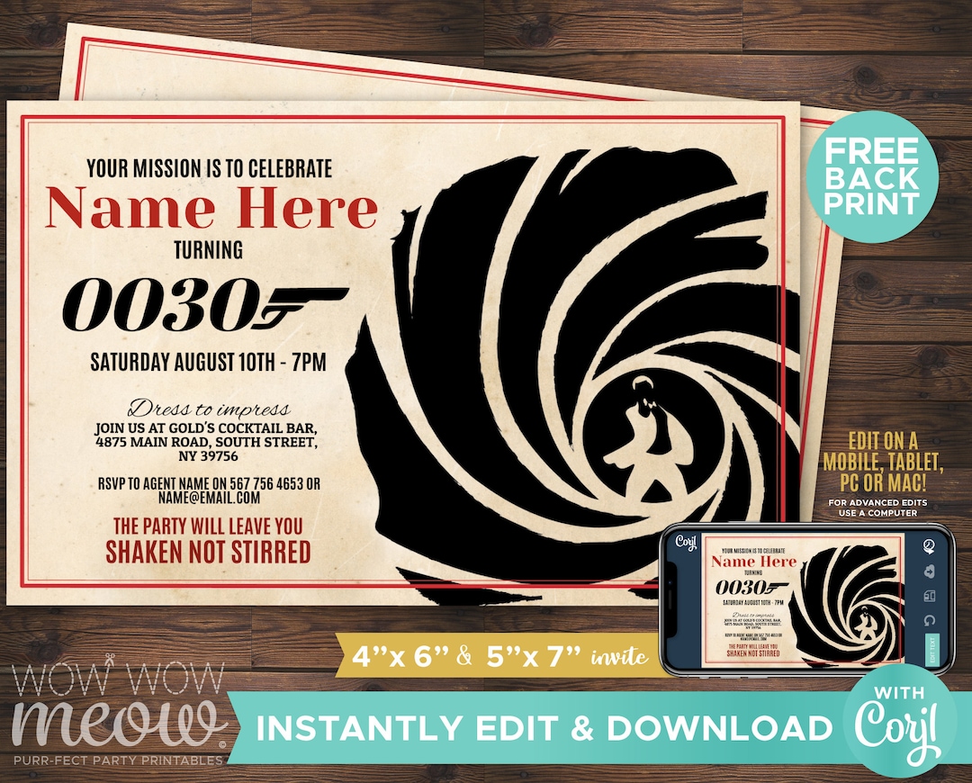 Secret Agent Spy Party Invite INSTANT DOWNLOAD Detective Bond ...