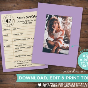 Library Card Birthday Invitation INSTANT DOWNLOAD Party Reading Books ...