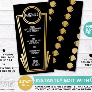 1920's Menu Dinner Template Wedding Gatsby Package INSTANT DOWNLOAD Set ...
