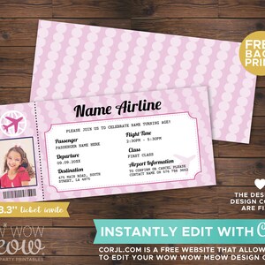 AIRPLANE Invite Ticket Invitation Photo Pink Aeroplane Passport ...