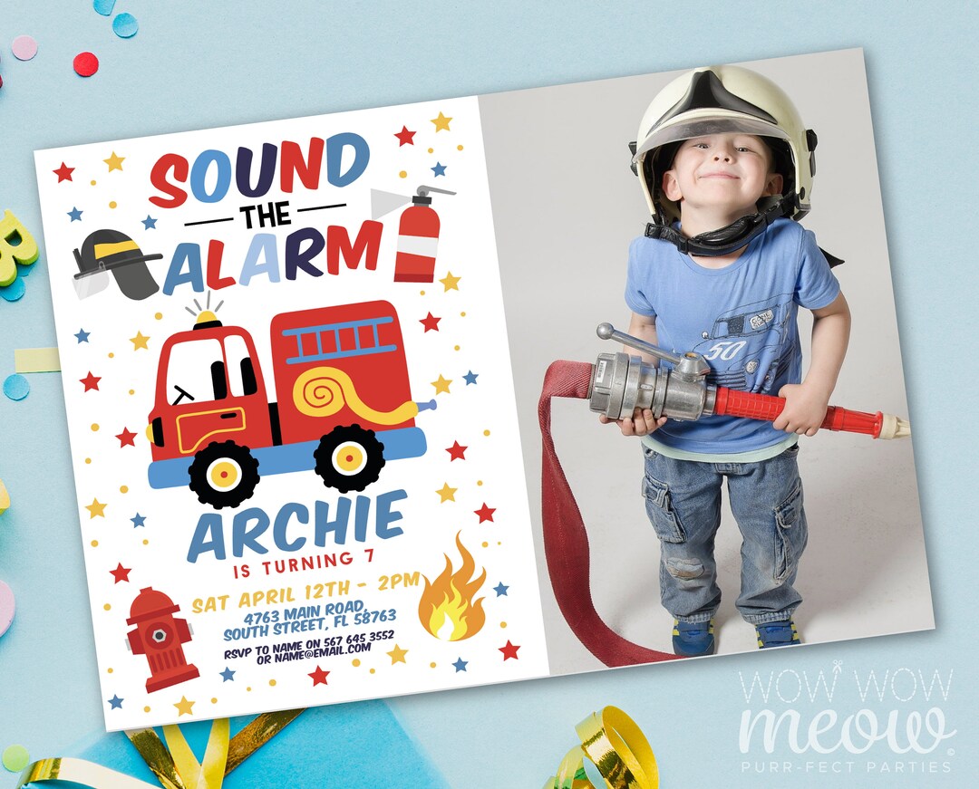 Fire Engine Birthday Invitations Photo Fire Truck Party Invite ...
